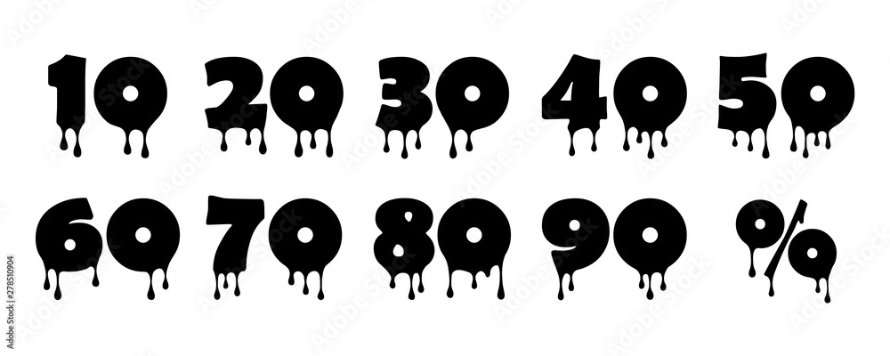 Vecteur Stock Black liquid numbers set. Drip drops dynamic flowing ...