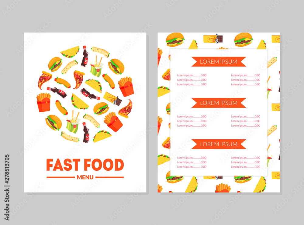 Fast Food Menu Template, Restaurant Brochure, Dishes and Drinks List ...