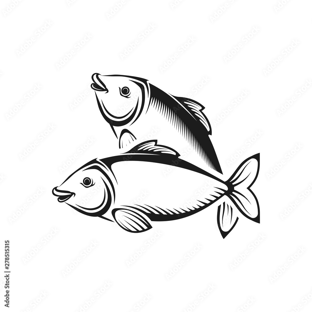 Vector graphic illustration. Two crossed black fishes. Concept for fish ...
