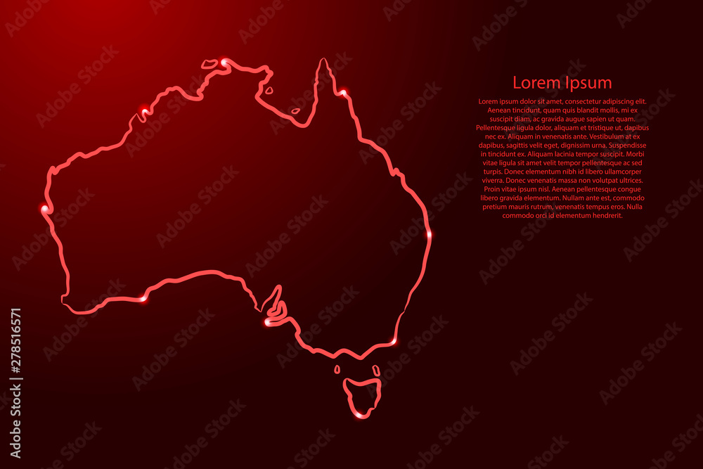Australia map from the contour red brush lines different thickness and ...
