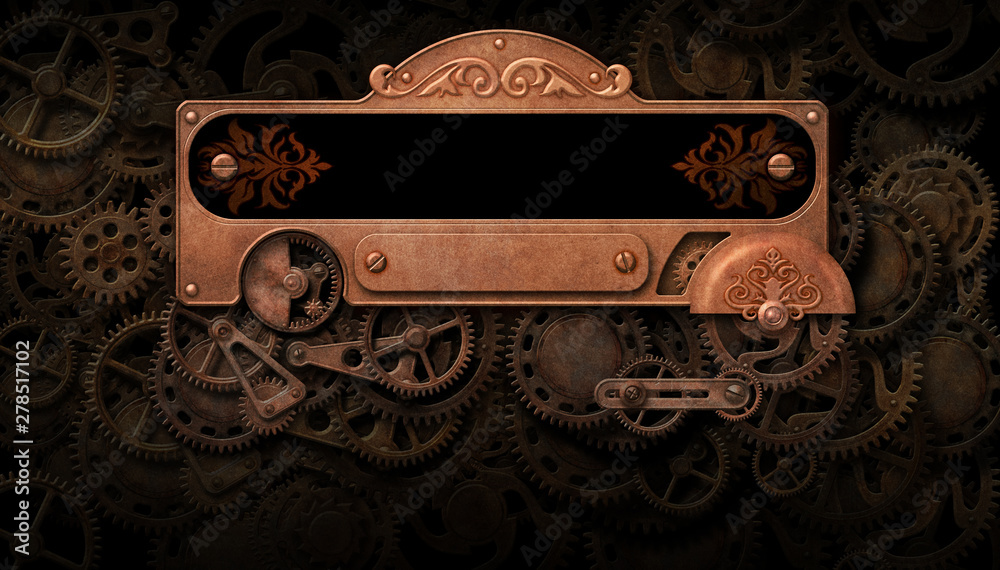 Steampunk copper banner with clockwork mechanism background Stock ...