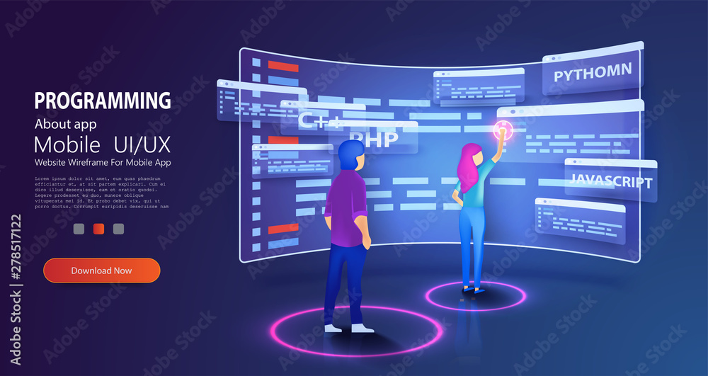 People Programmers Coding And Correct Errors In Project Dashboard Screen With Program Code