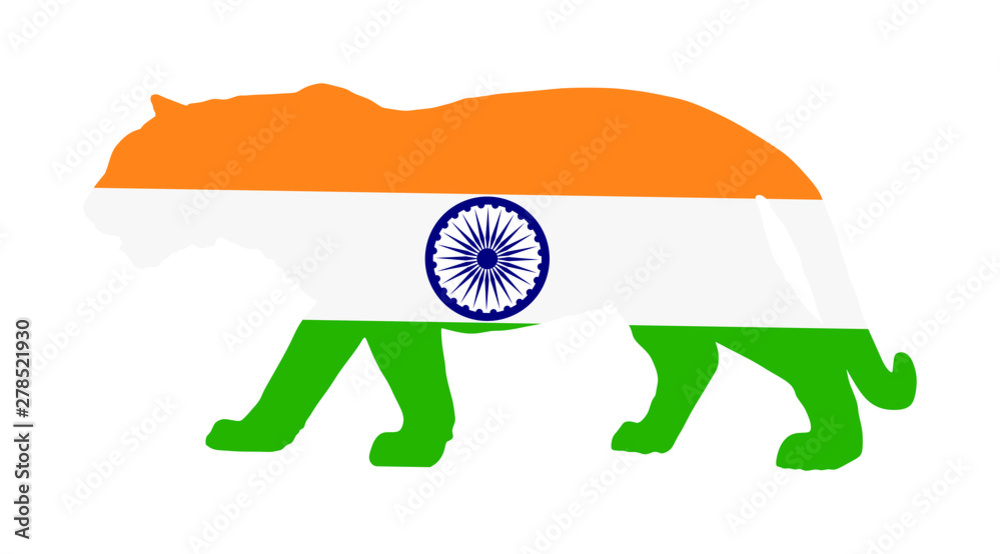 Flag of India over tiger vector silhouette illustration isolated on ...
