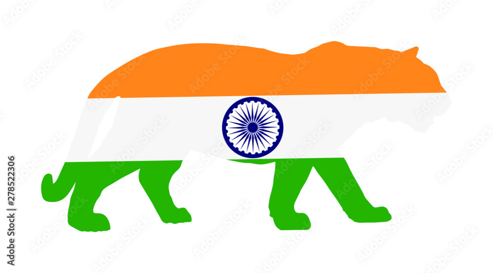 Vecteur Stock Flag of India over tiger vector silhouette illustration ...
