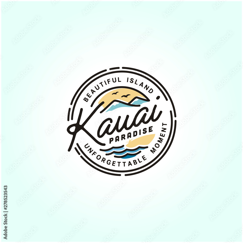 Kauai Hawaii Beach Stamp Logo design Stock Vector | Adobe Stock