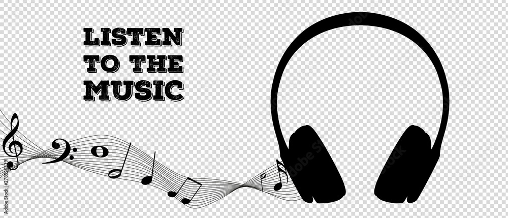 Headphone Silhouette With Music Notes - Listen To The Music - Vector ...