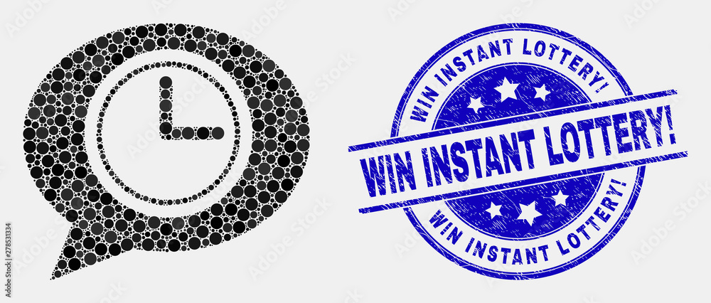 Dot clock message balloon mosaic pictogram and Win Instant Lottery ...