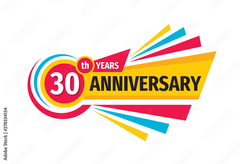 30th birthday banner logo design. Thirty years anniversary badge emblem ...