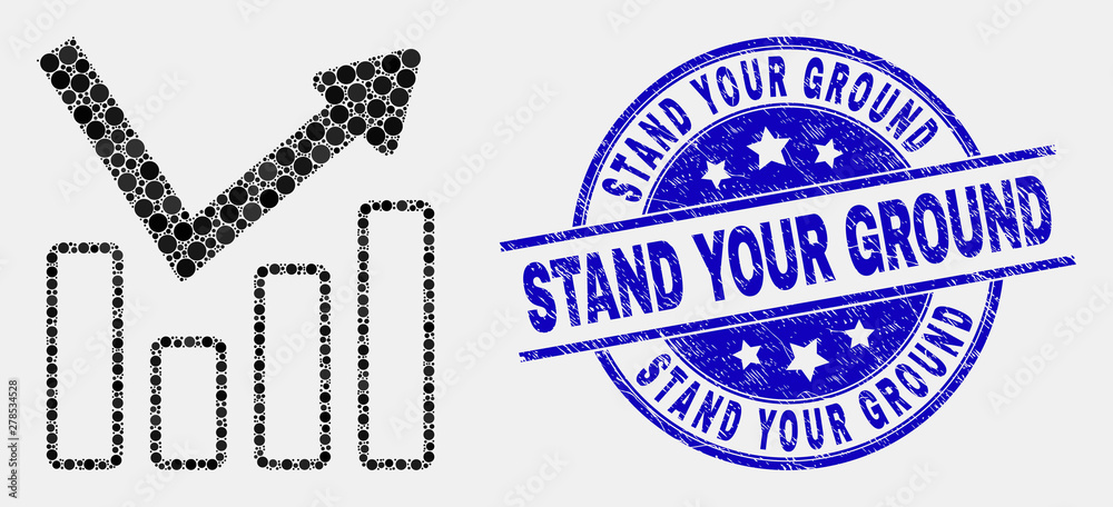 Dotted graph chart mosaic pictogram and Stand Your Ground stamp. Blue ...
