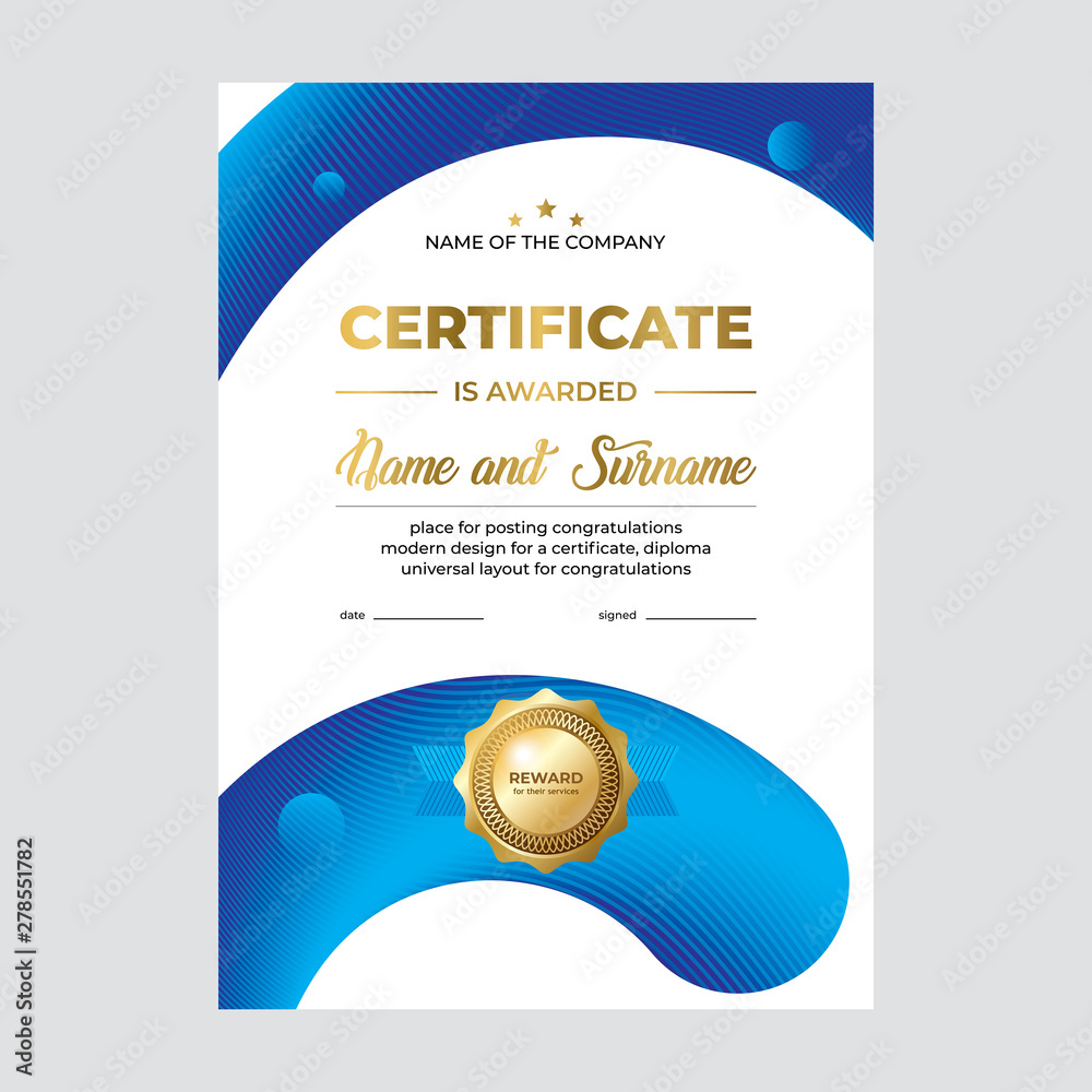 Certificate design, diploma template. Creative blue background with ...
