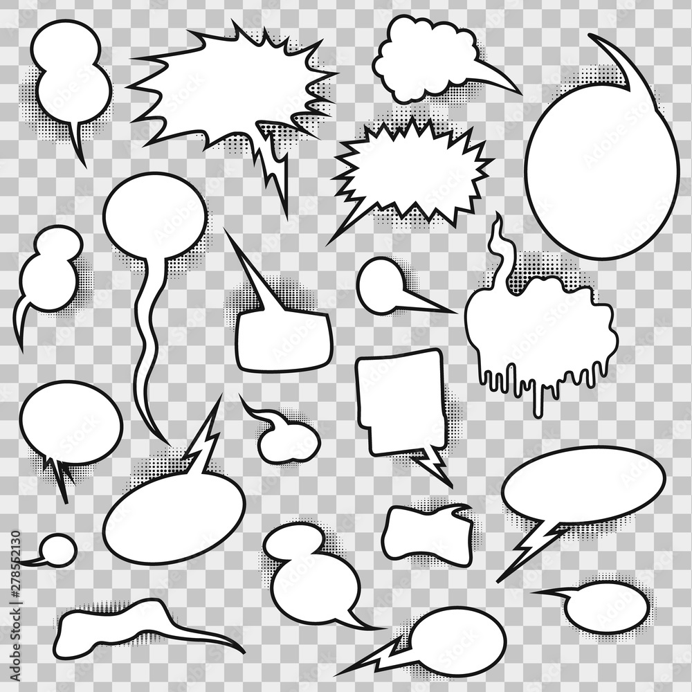 set of comic speech bubbles on transparent background. vector ...