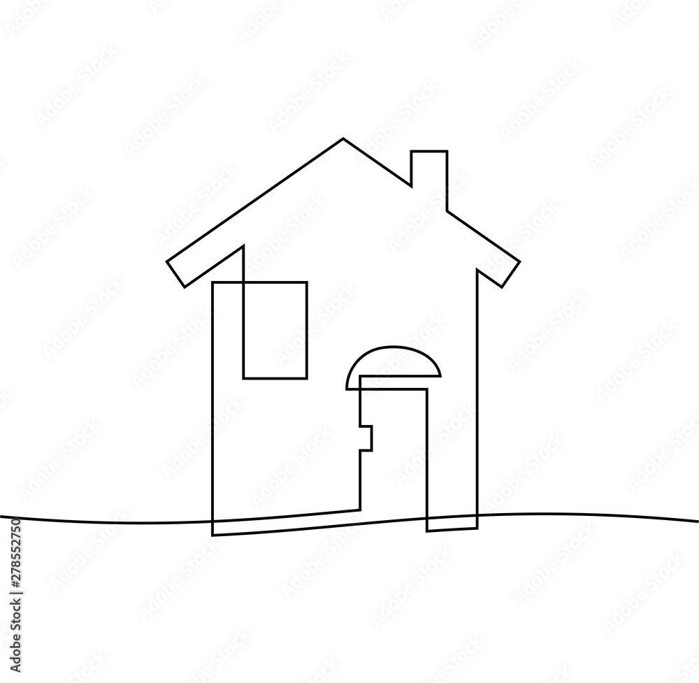 Linear two-storey private house. Continuous line drawing Stock Vector ...