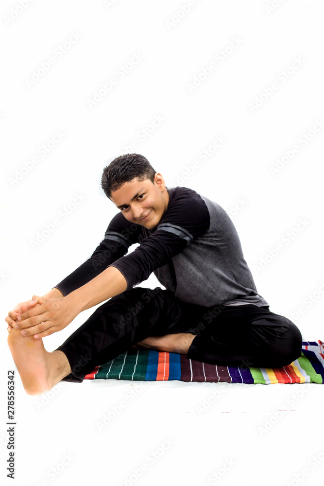 Head-to-Knee Forward Bend or Janu Sirsasana performed/practiced by ...