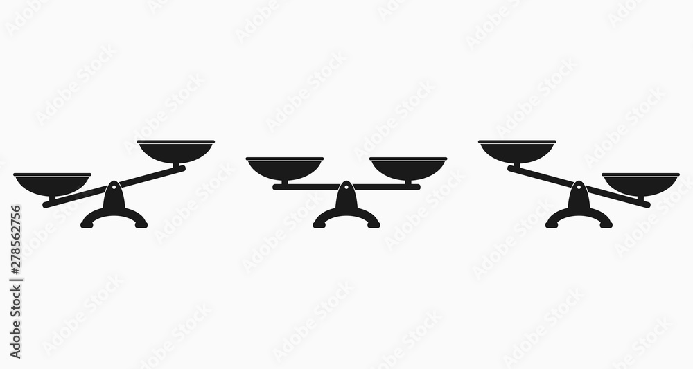 Scales icon set. Scales in balance and imbalance. Vector illustration ...