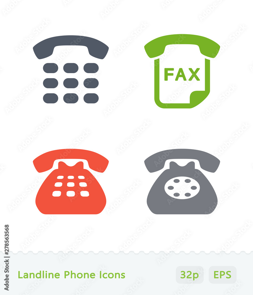 Landline Phone - Sticker Icons Stock Vector | Adobe Stock