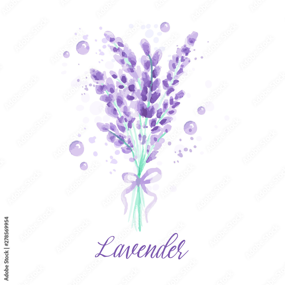 Lavender background with flowers. Watercolor imitation design with ...