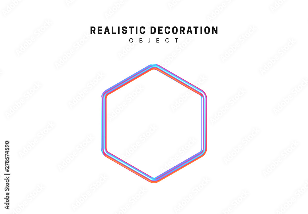 Hexagon Realistic shape 3d objects with gradient holographic color of ...