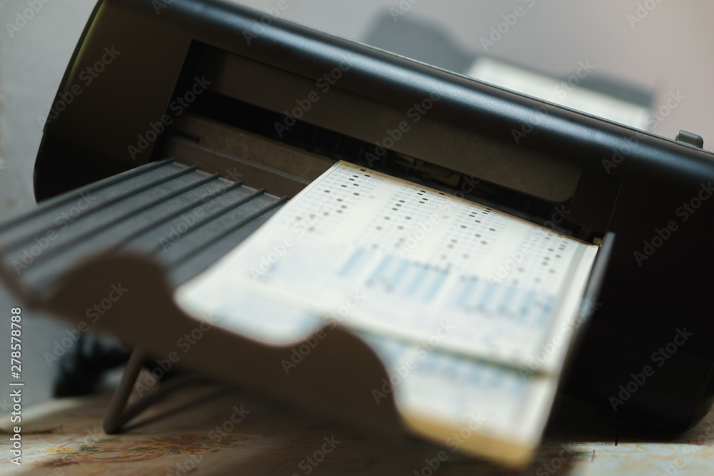 Optical mark recognition or OMR sheet on scanning machine Stock Photo ...