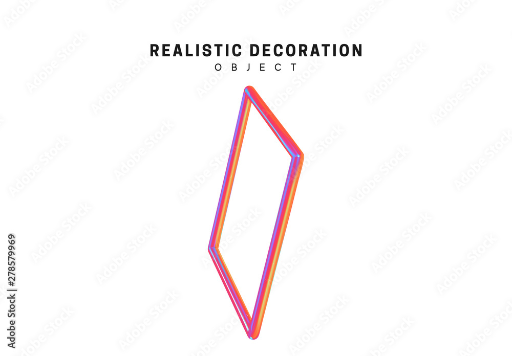 Square, frame Realistic shape 3d objects with gradient holographic ...