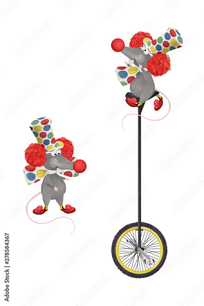 Mouse circus. Cute rats as clows. Small positive clip art set ...
