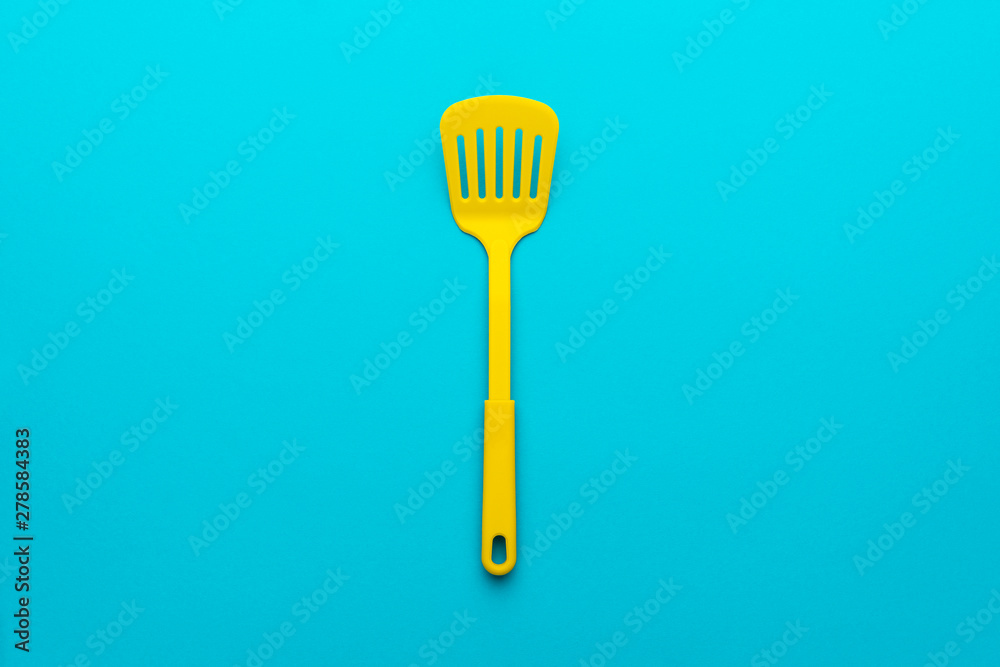 Top view of plastic kitchen utensil. Minimalistic flat lay image of ...