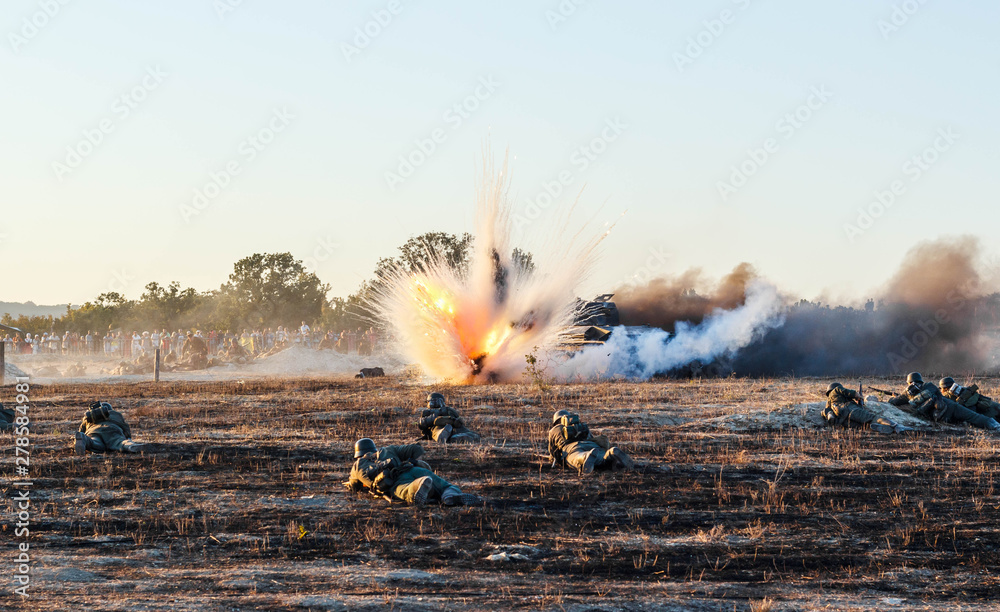 Explosions of bombs and shells. Reconstruction of the battle of world ...