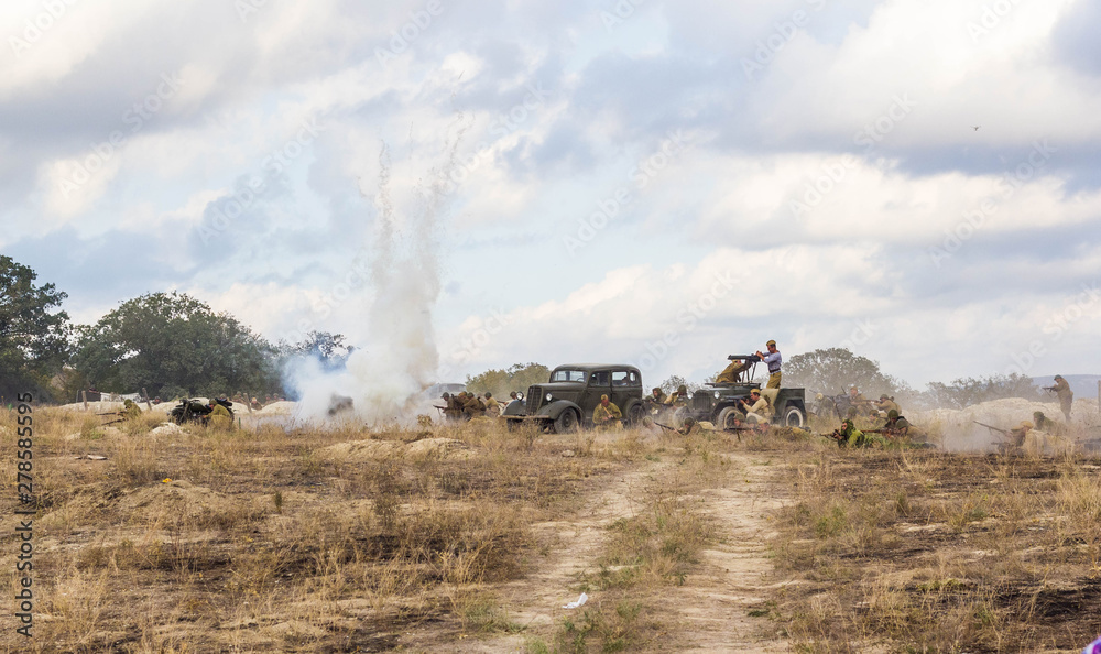 Explosions of bombs and shells. Reconstruction of the battle of world ...