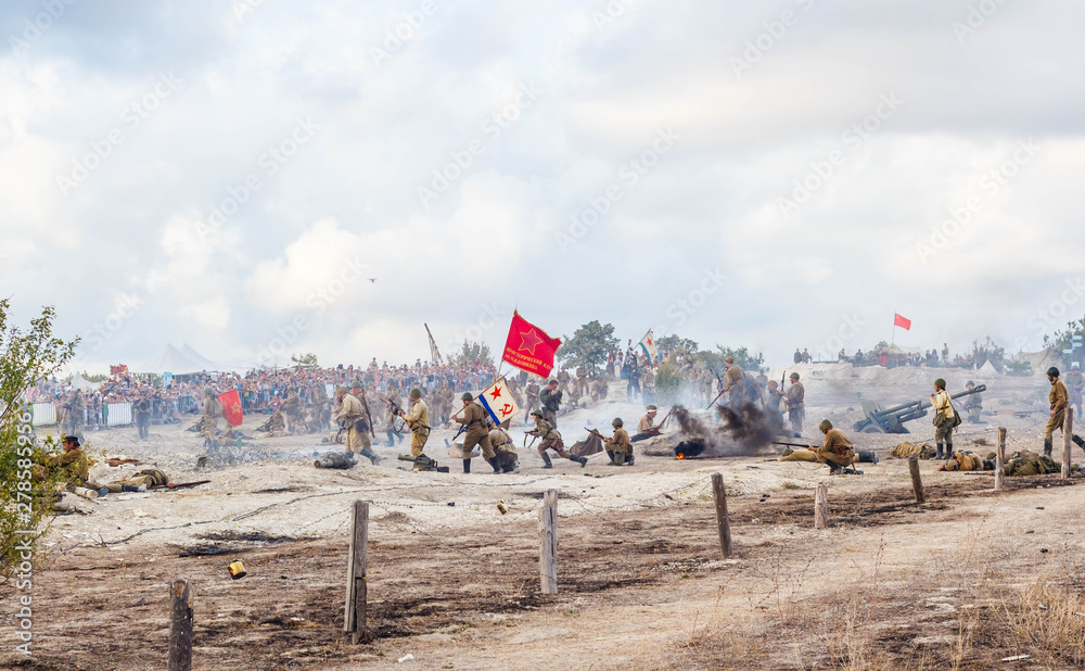 Explosions of bombs and shells. Reconstruction of the battle of world ...