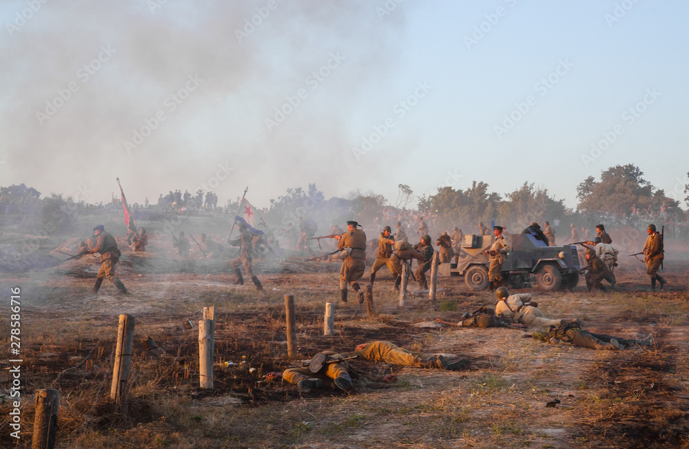 Explosions of bombs and shells. Reconstruction of the battle of world ...