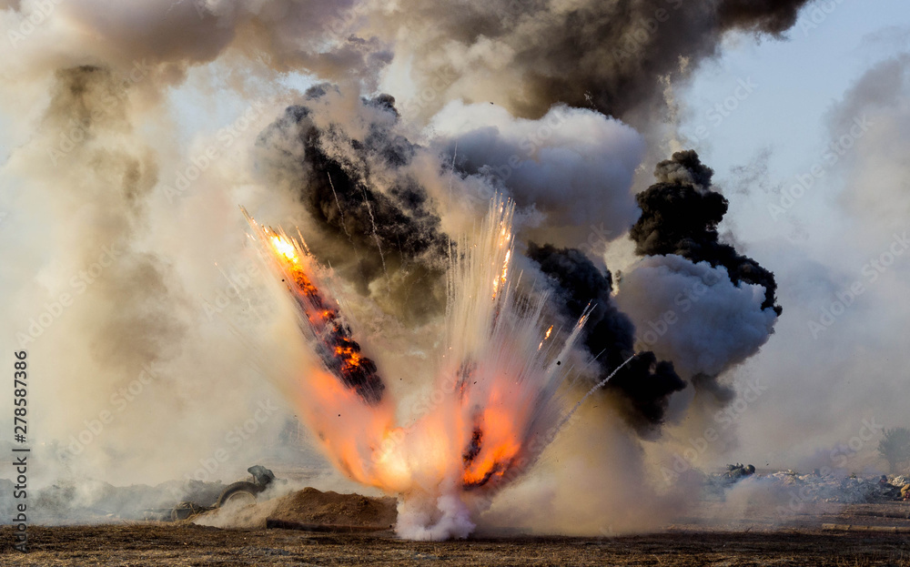 Explosions of bombs and shells. Reconstruction of the battle of world ...