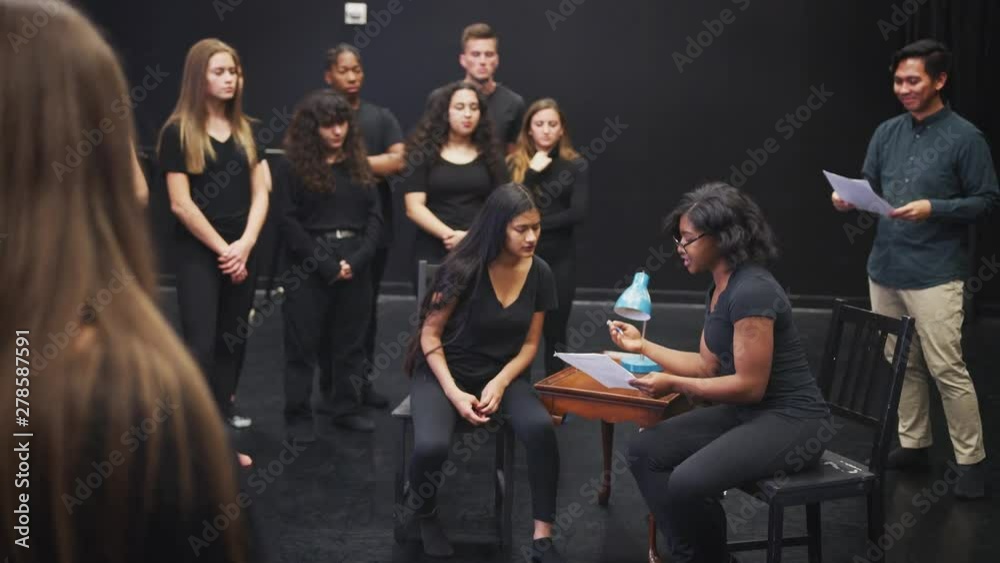 Teacher With Drama Students At Performing Arts School In Studio ...