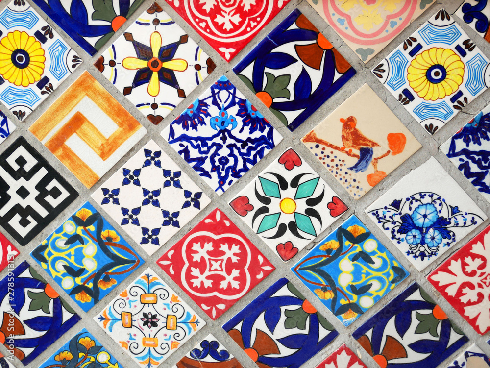 Colorful mexican talavera ceramic tiles wall decoration texture ...