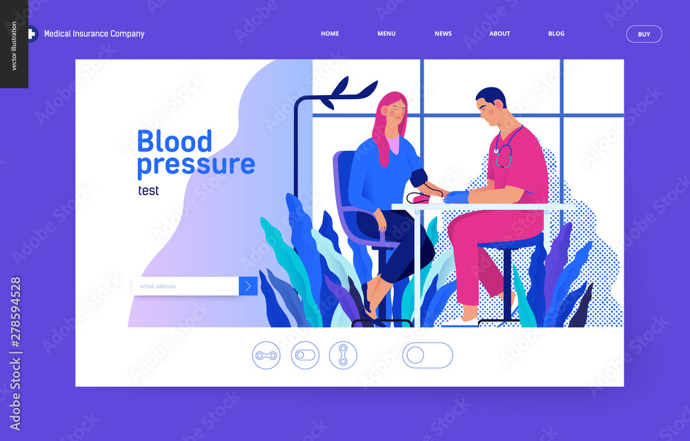 Medical tests Blue - blood pressure test - modern flat vector concept ...
