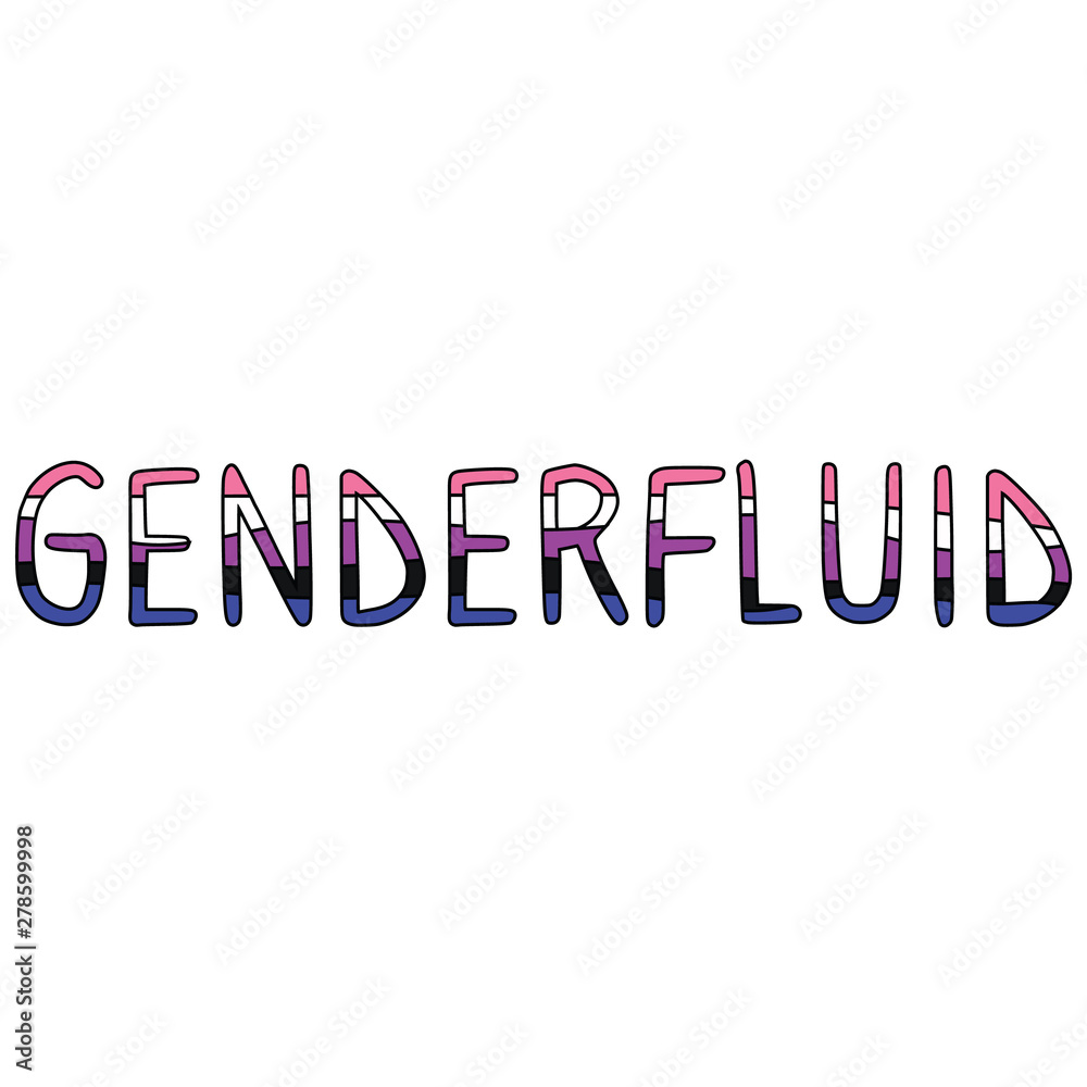 Cute gender fluid typography cartoon vector illustration motif set ...