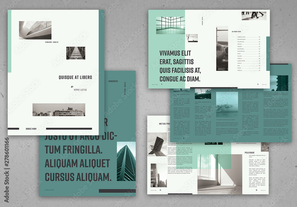 Magazine Layout with Green Elements Stock Template | Adobe Stock