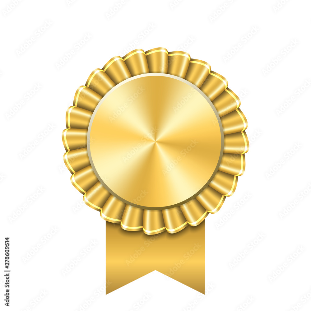 Award ribbon gold icon. Golden medal design isolated on white ...