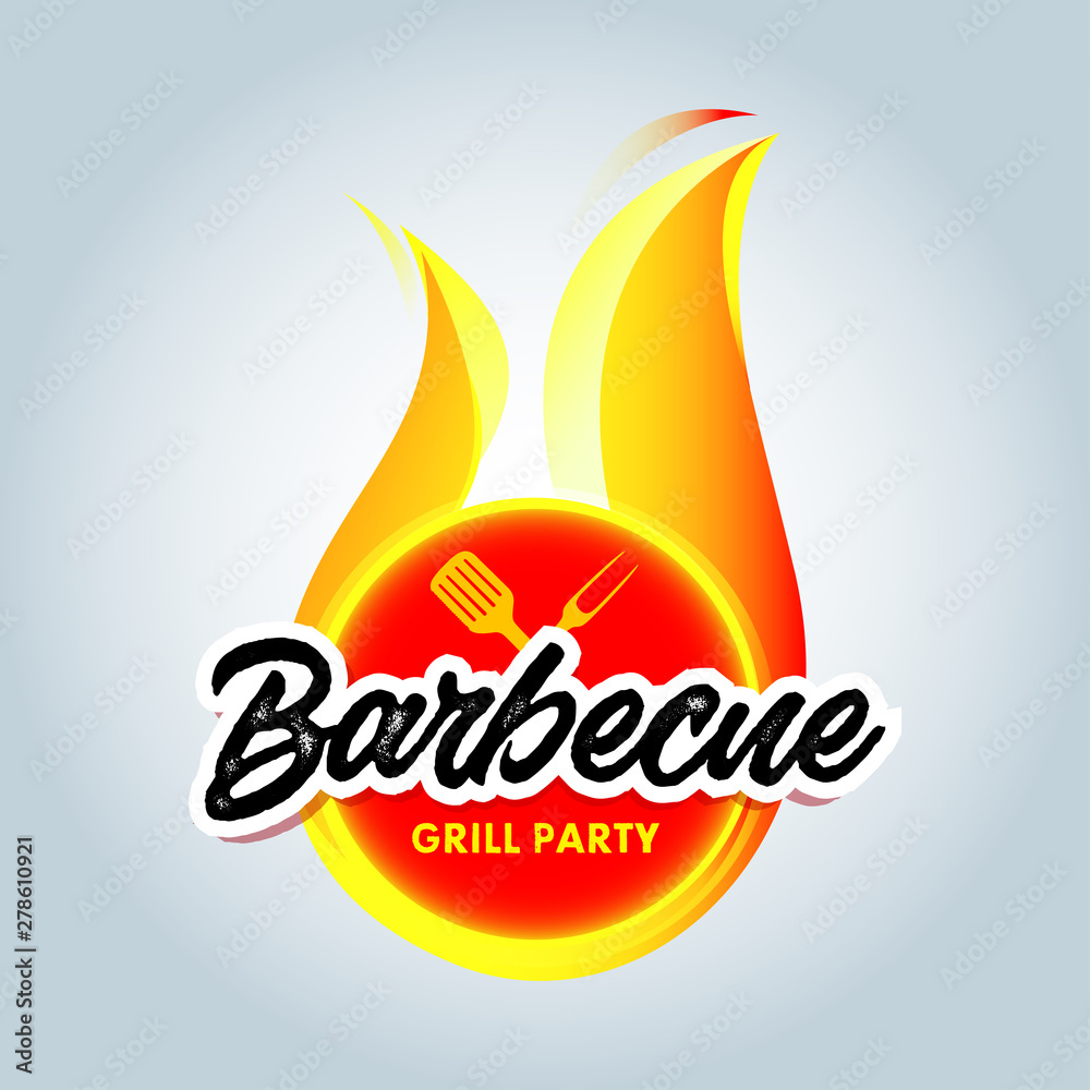 Barbecue logo. BBQ logotype, party design, invitation, ad design. BBQ ...