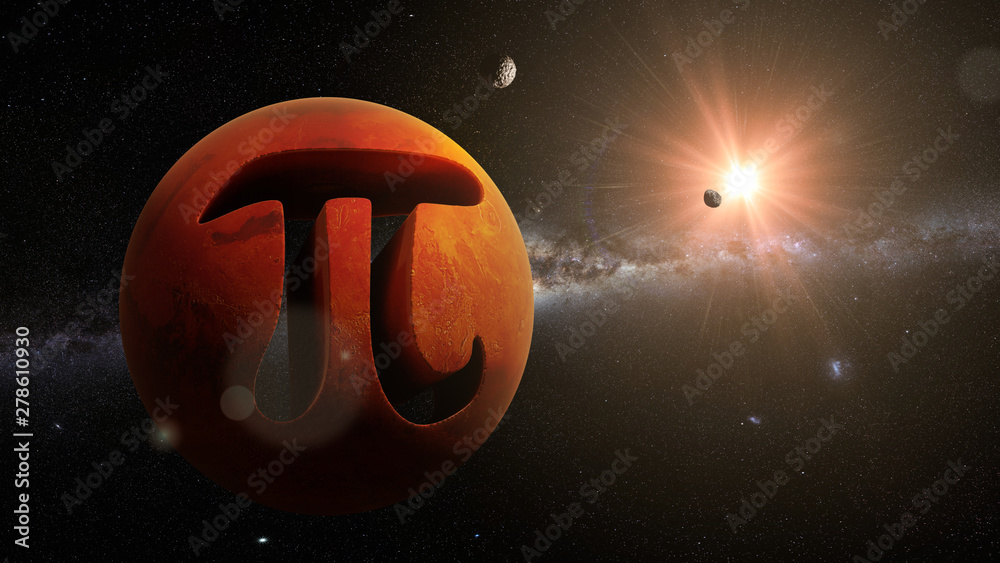 pi symbol and planet Mars, mathematical constant in outer space ...