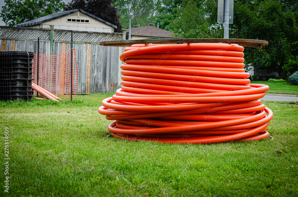 Close view of fiber optic cable construction site Stock Photo | Adobe Stock