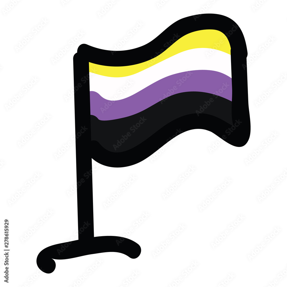Cute non binary flag cartoon vector illustration motif set. Hand drawn ...