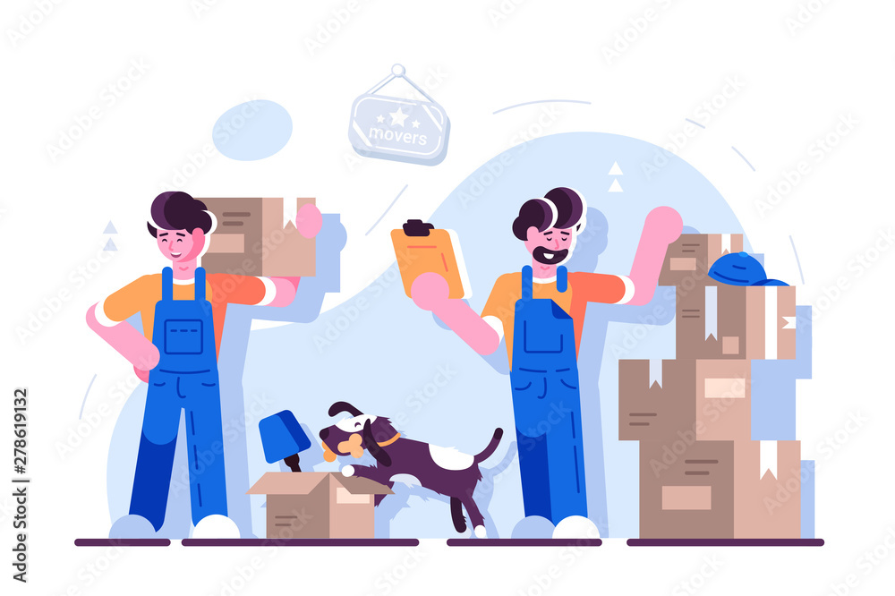 Cartoon loaders movers team Stock Vector | Adobe Stock