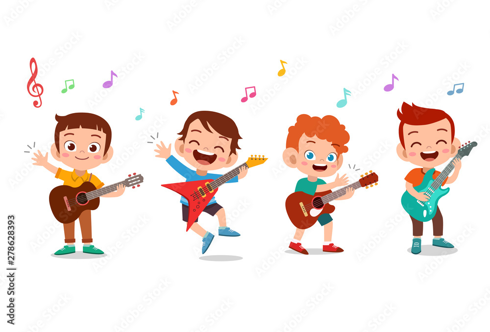 Cartoon little kids playing music Stock Vector | Adobe Stock