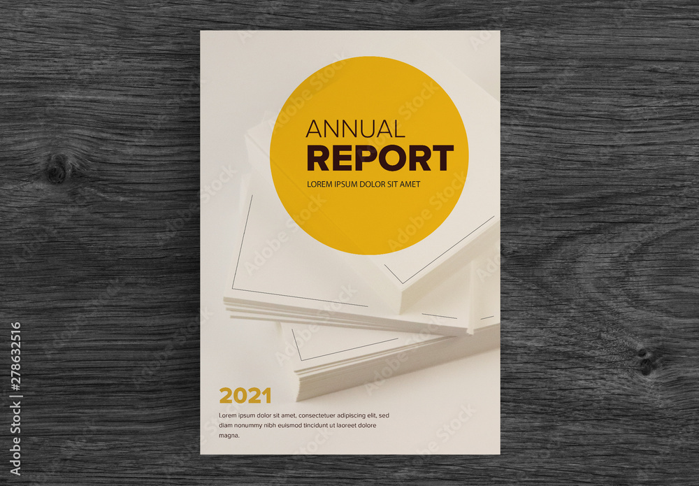 Report Cover Layout with Stacks of Paper and Orange Accents Stock ...