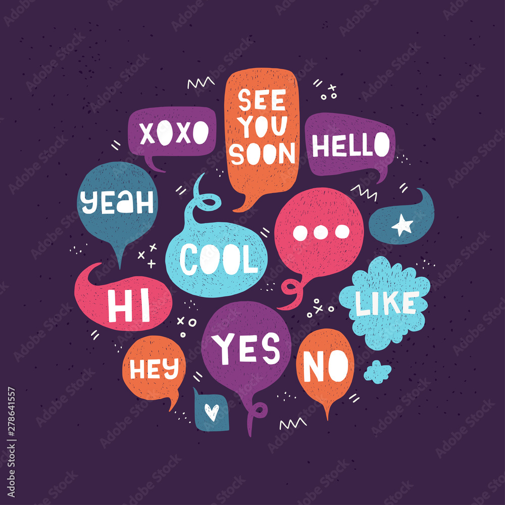 Hand drawn comic bubbles with doodles in a circle Stock Vector | Adobe ...