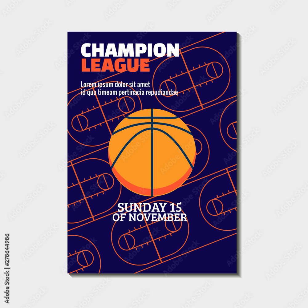 Modern basketball poster template with sample text and background arena ...
