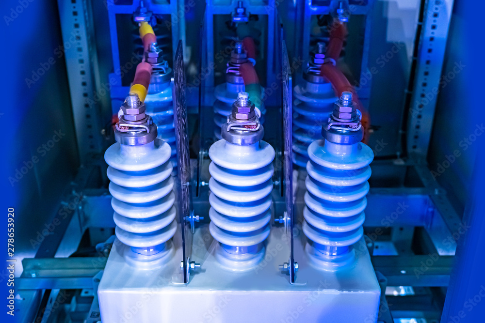 Electrical panel with porcelain insulators. Insulating material ...