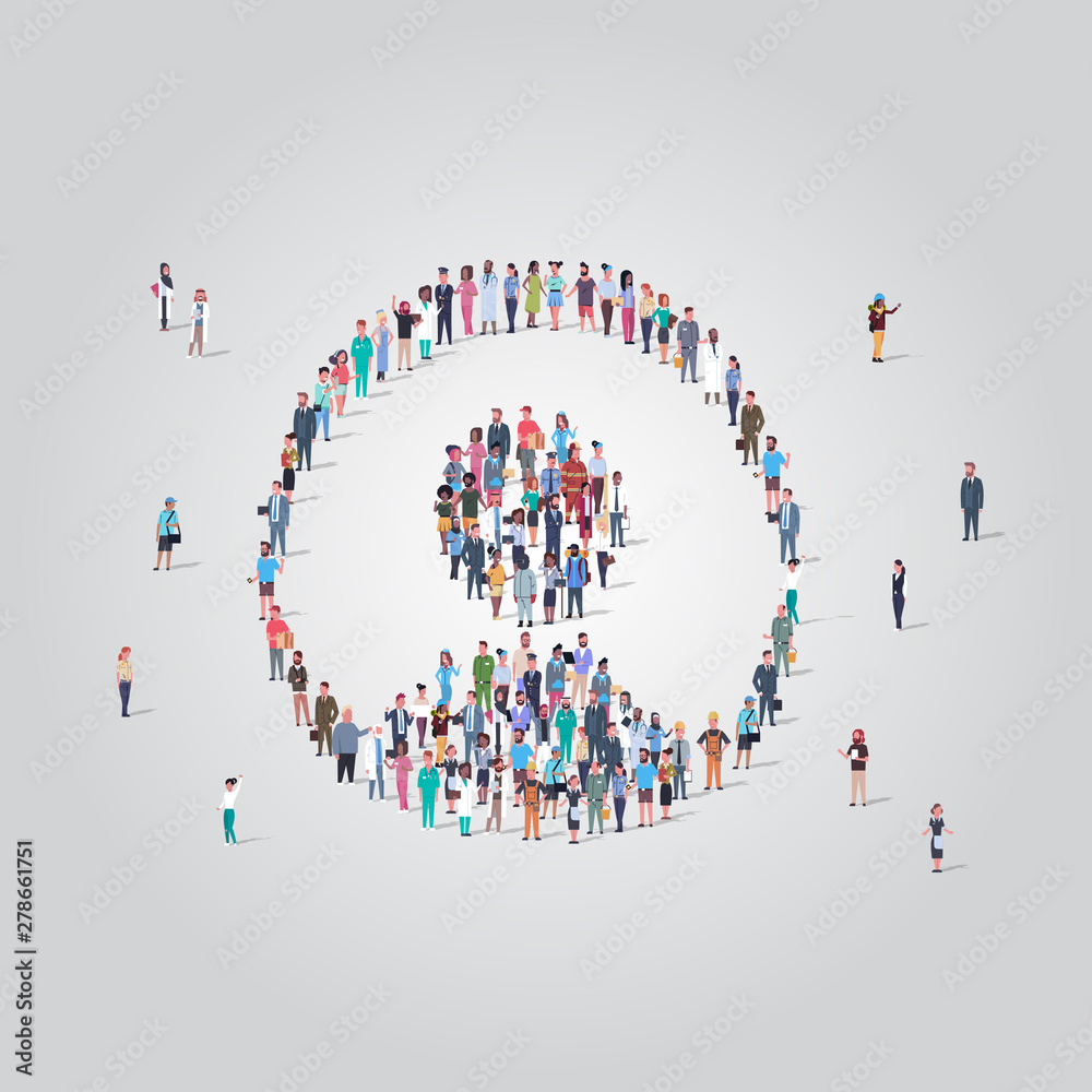 people crowd gathering in user avatar shape social media communication ...