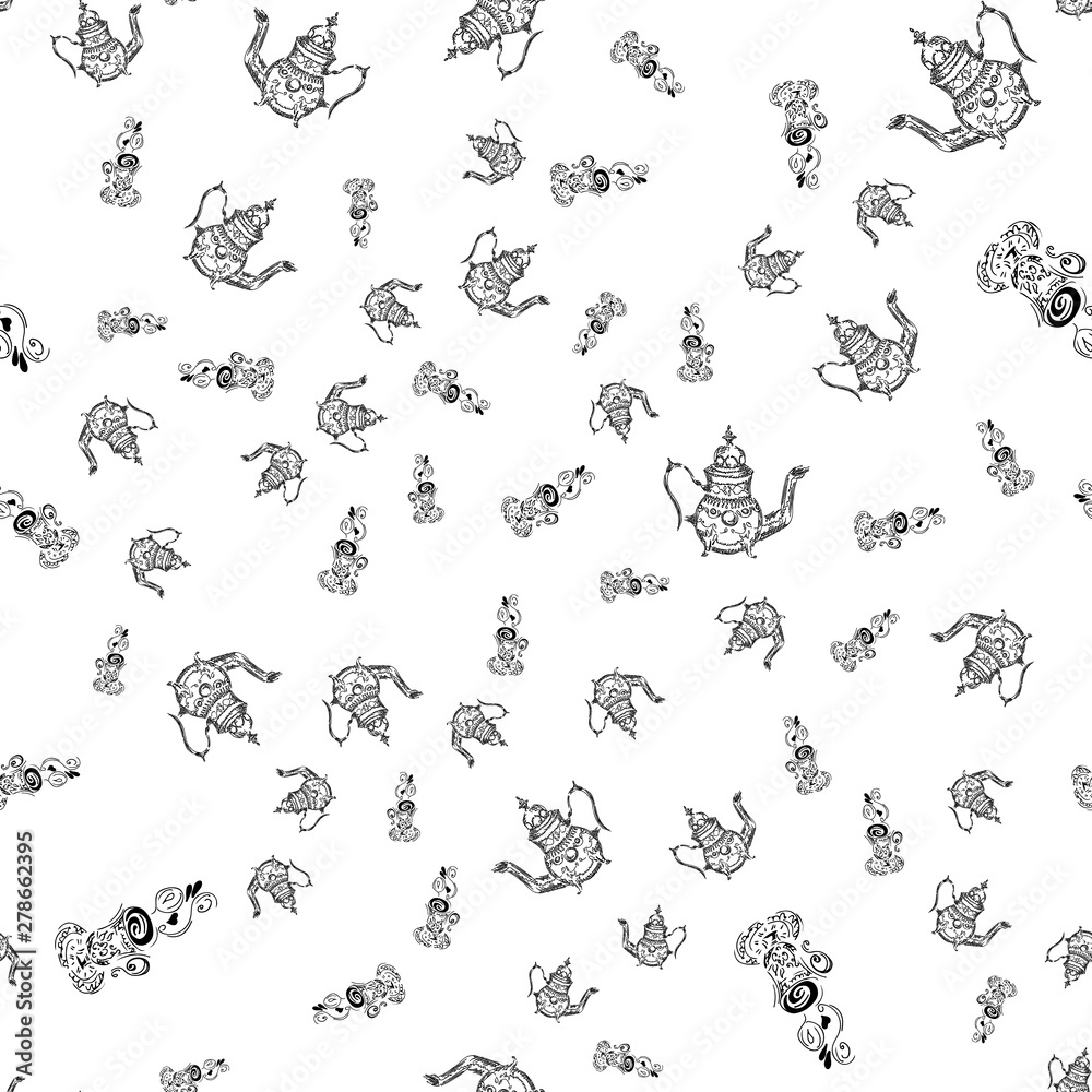 Seamless pattern of teapots and teacups isolated on white background ...