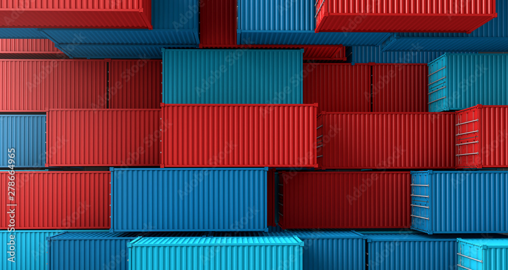 Stack of containers box, Cargo freight ship on top view Stock ...