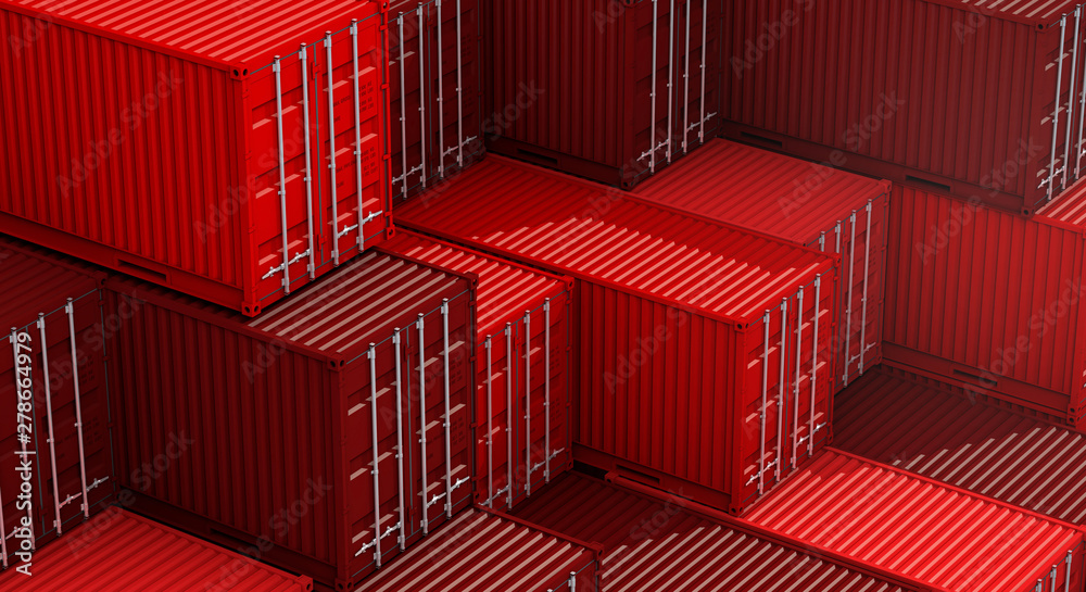 Stack of red containers box, Cargo freight ship for import export 3D ...